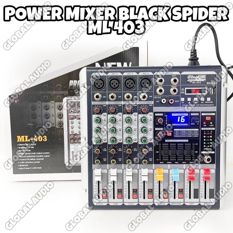 Jual Power Mixer Blackspider ML-403 4 Channel Original Full mono Professional Mixing 4 Black ...