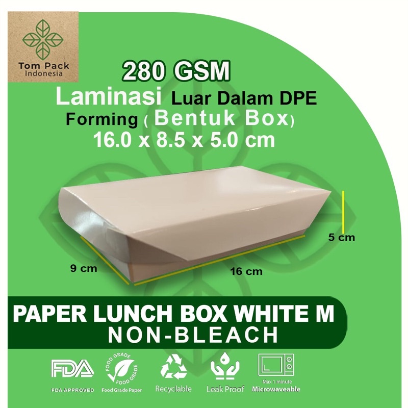 Jual Lunch Box White Paper M - Lunchbox Kertas Putih M - Tinggi 5 cm ...