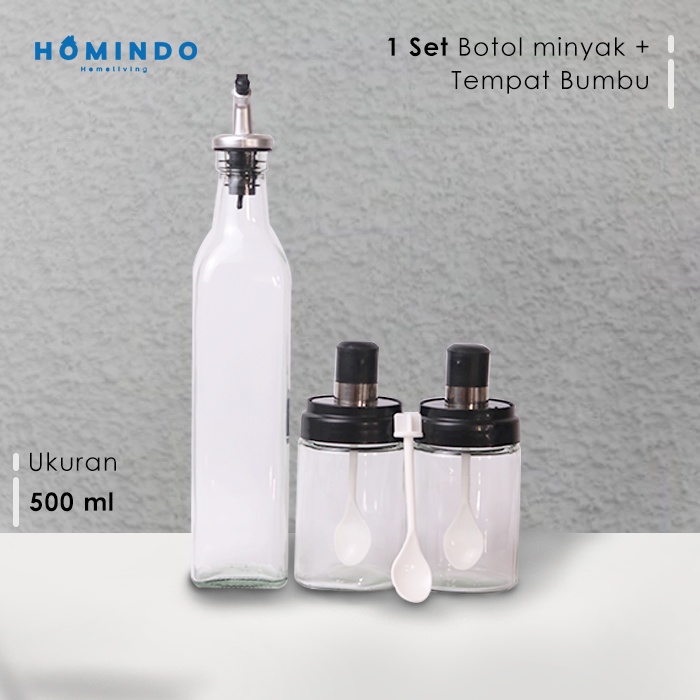 Jual Botol Minyak Kaca 500 ml set dengan Tempat Bumbu 3 in 1 | Shopee ...
