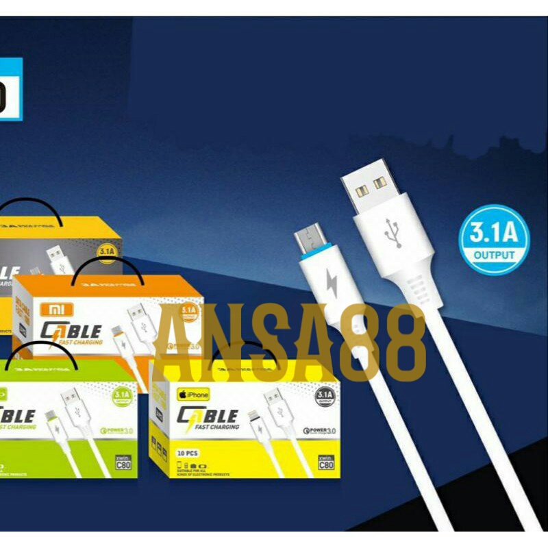 Jual kabel power quick charge 3.1A kabel casan micro usb android iphone ...