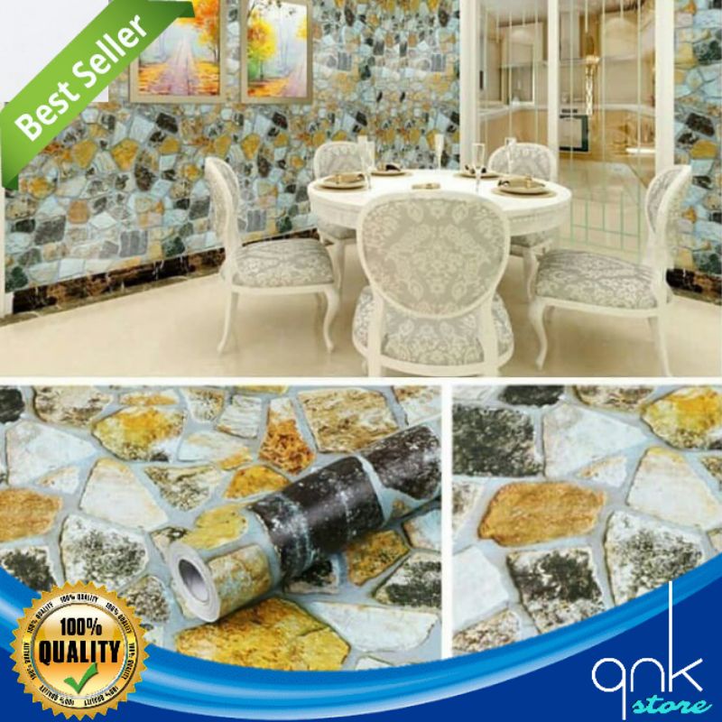 Jual Wallpaper Dinding Motif Batu Alam 45cm x 10m Batu Artistik Gold ...