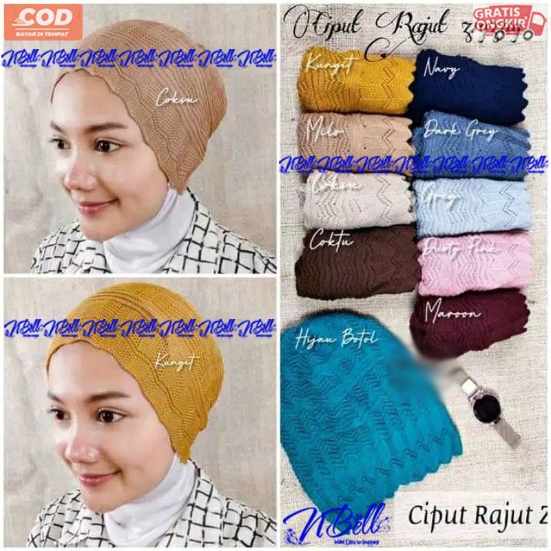 Jual Ciput zigzag nenek rajut/ dalaman hijab anti pusing kupluk nini ...
