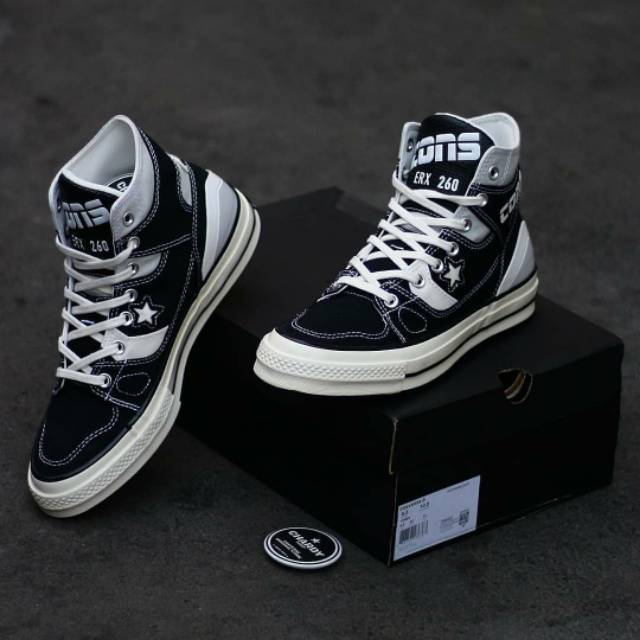 Jual Sepatu Sneakers Pria CONVERSE Chuck 70 E260 High Black White Egret ...