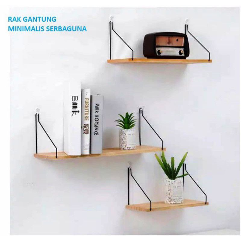 Jual Rak gantung dinding/tembok minimalis serbaguna kayu dan besi ...