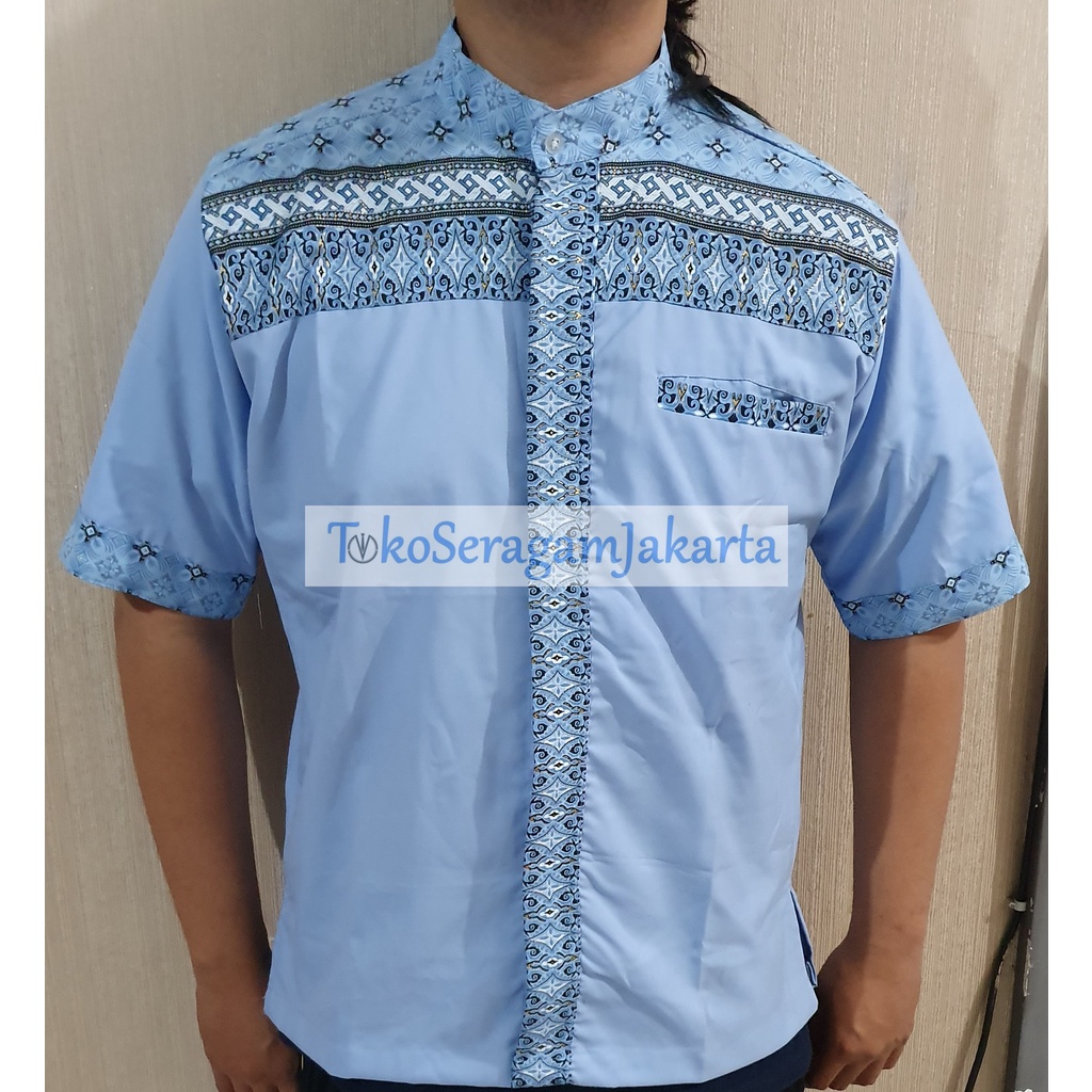 Jual KEMEJA BIRU KOMBINASI BATIK SERAGAM KOMBINASI, KEMEJA SERAGAM ...
