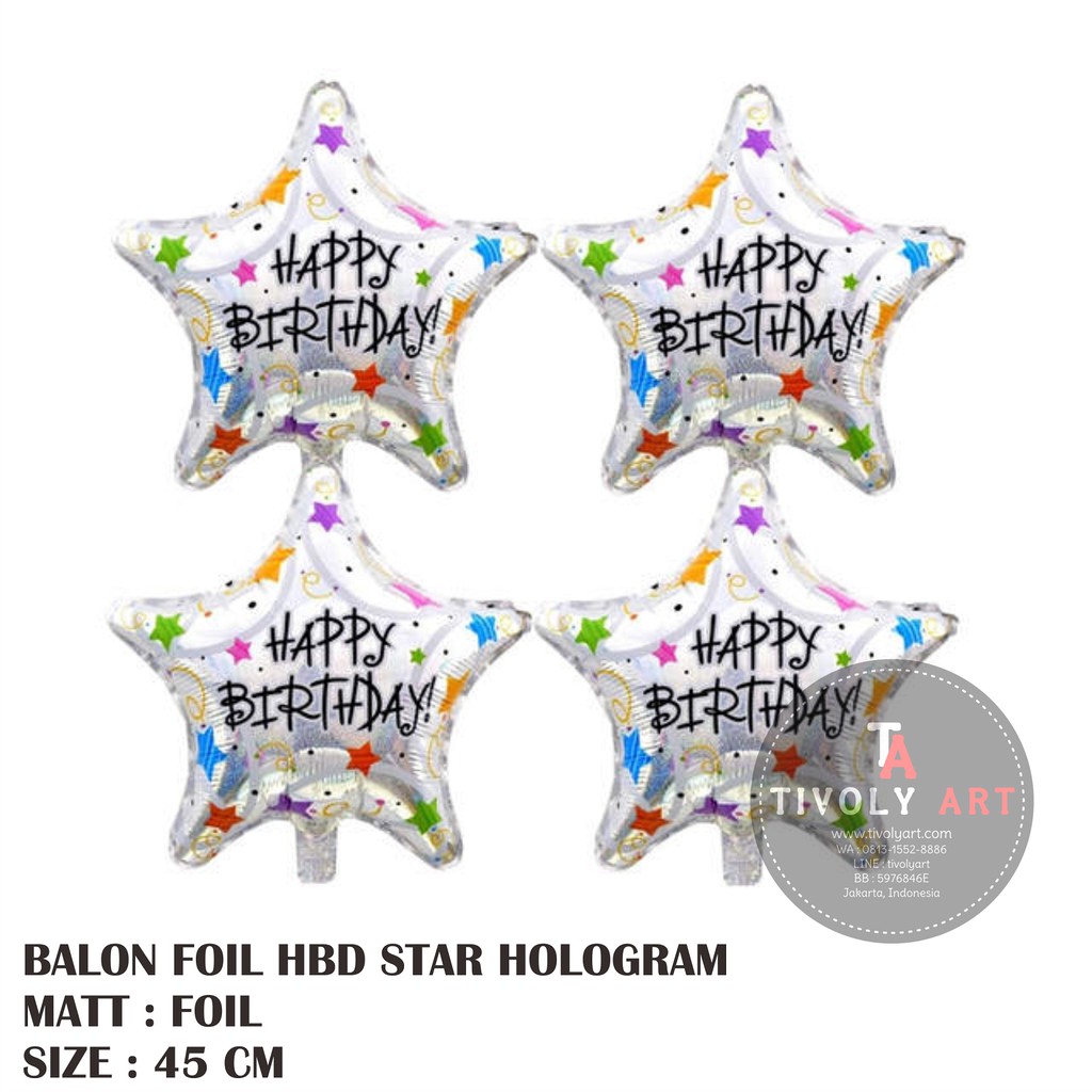 Jual Balon Foil HBD Star Hologram / Balon Foil Happy Birthday / Balon ...