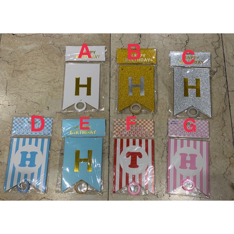Jual banner happy birthday segi lima garis/ glitter/ polos | Shopee ...