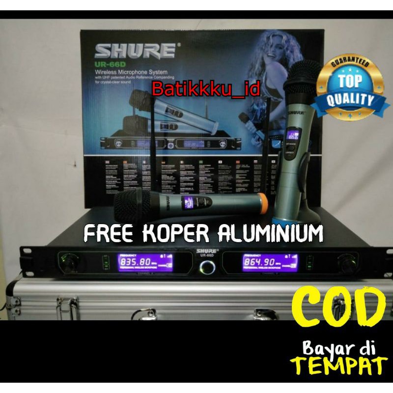 Jual [TOP QUALITY] MIC WIRELESS SHURE UR-66D / UR66D FREE KOPER ALUMINIUM 2 BUAH MIC HANDHELD ...