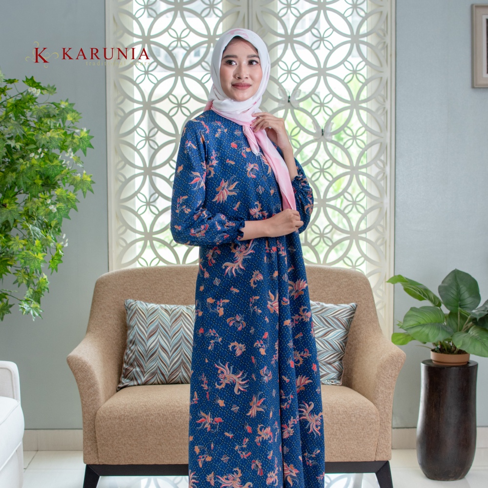 Jual Karunia Batik Muslim Aurora Dress Gamis in Blue | Shopee Indonesia