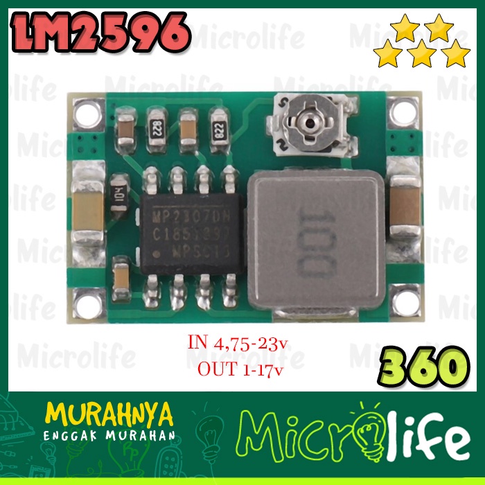 Jual Micro Step Down Super Mini 360 MP2307 DC Buck Regulator LM2596 ...