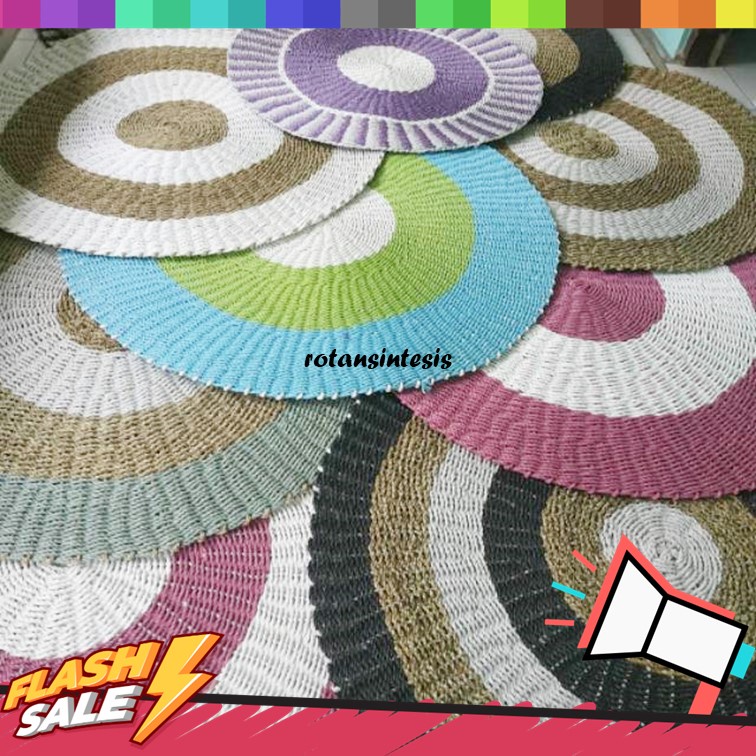 Jual Karpet Bulat Anyaman Rotan Rug Seagrass Warna Warni Diameter 120CM ...