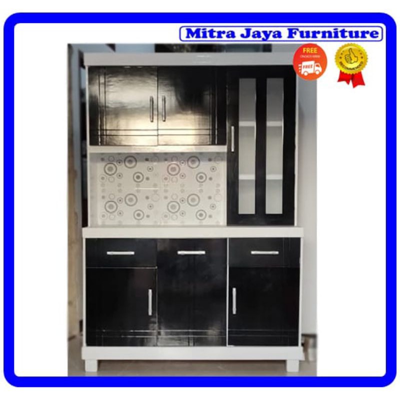 Jual LEMARI DAPUR 3 PINTU PUTIH HITAM | Shopee Indonesia