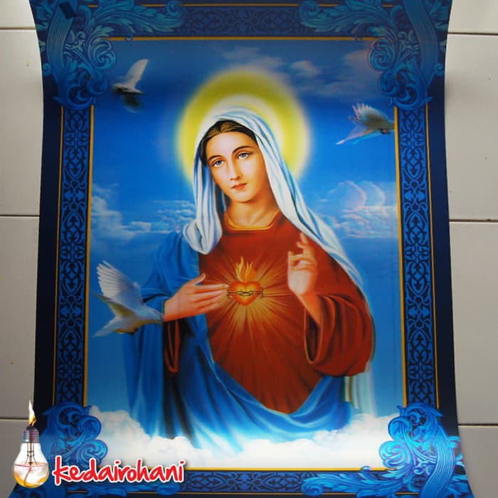 Jual AGR564 Poster Lukisan 3 Dimensi Bunda Maria Hati Kudus Besar ...