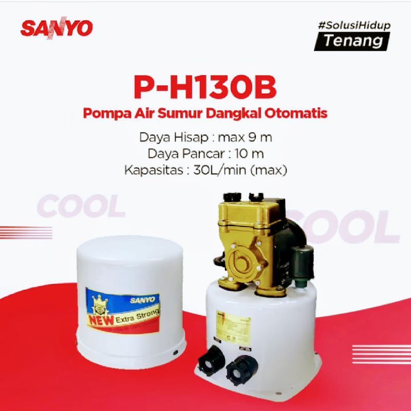 Jual POMPA AIR SANYO P-H130B / 130B SUMUR DANGKAL OTOMATIS 130WATT ...