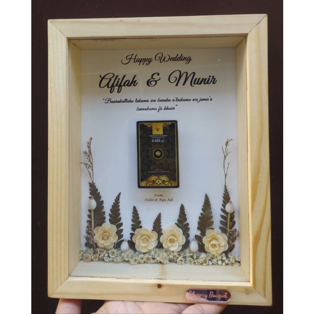 Jual Frame dry flower bunga kering figura pigura kado hadiah mini gold ...