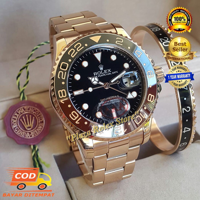 Jual COD JAM ROLEX GELANG GMT MASTER II ROOTBEER ROSE FULLSET BOX ORI ...