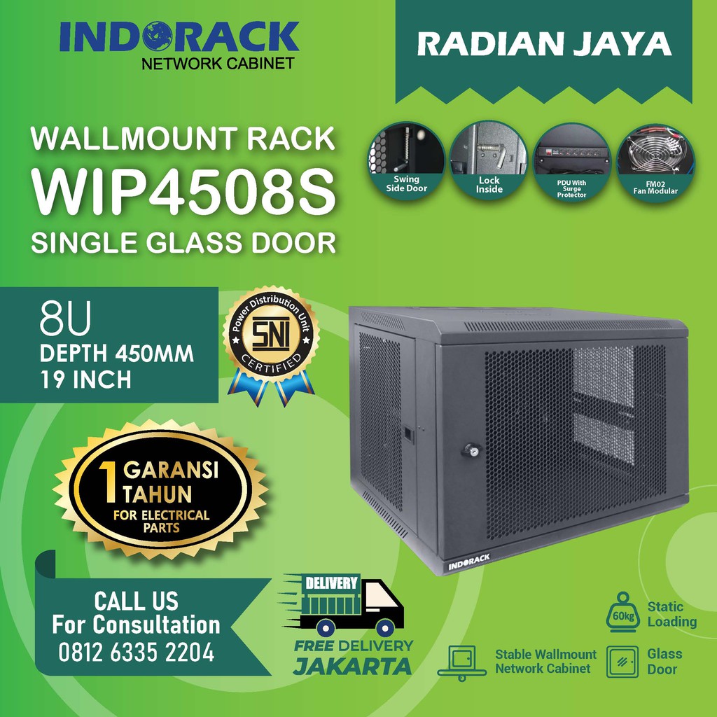 Jual Wallmount Rack INDORACK WIP4508S Perforated Door Rak 8U Depth ...