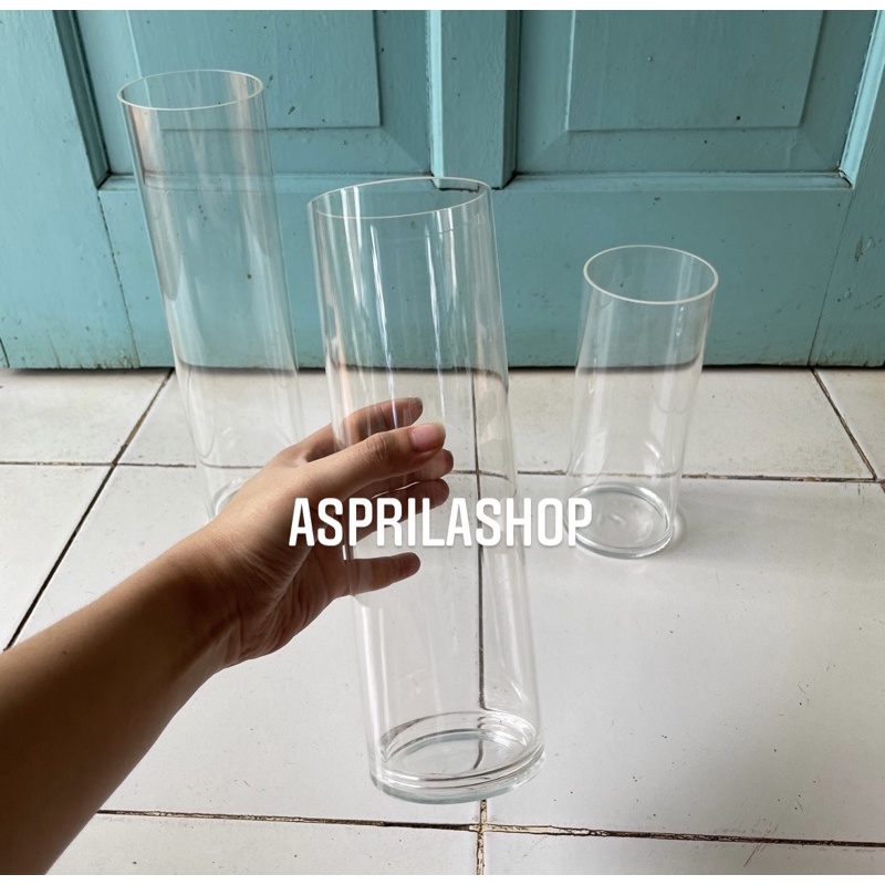 Jual vas bunga tabung bambu kaca tinggi 25cm diameter 8cm murah ...