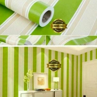 Jual Harga Spesial WALLPAPER DINDING Motif SALUR HIJAU / GARIS HIJAU ukuran 45 cm x 10 M ...