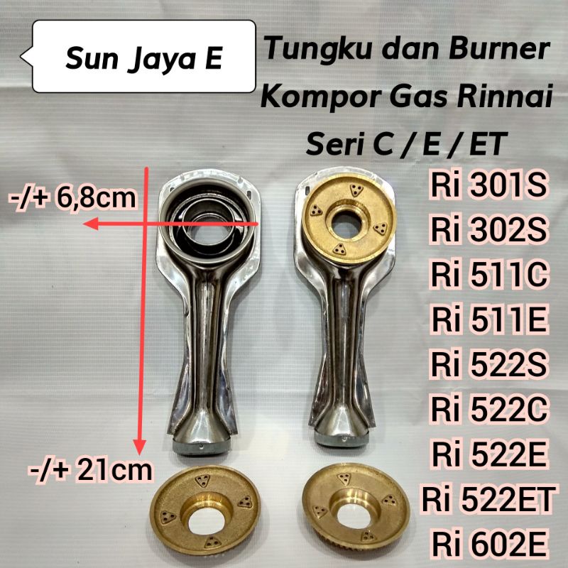 Jual Cerobong Tungku + Burner Kompor Gas Rinnai Ri 301S 302S 522S 511C 511E 522C 522E 602E 603E ...