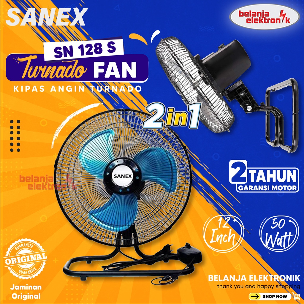 Jual KIPAS ANGIN SANEX SN 128 S DESK FAN 2 IN 1 MEJA ATAU DINDING 12 ...
