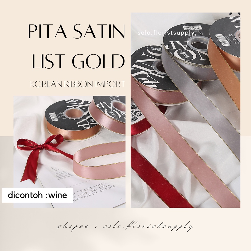 Jual 1M PITA SATIN LIST GOLD LEBAR 2.5CM PREMIUMPITA KADO GIFT BOUQUET ...