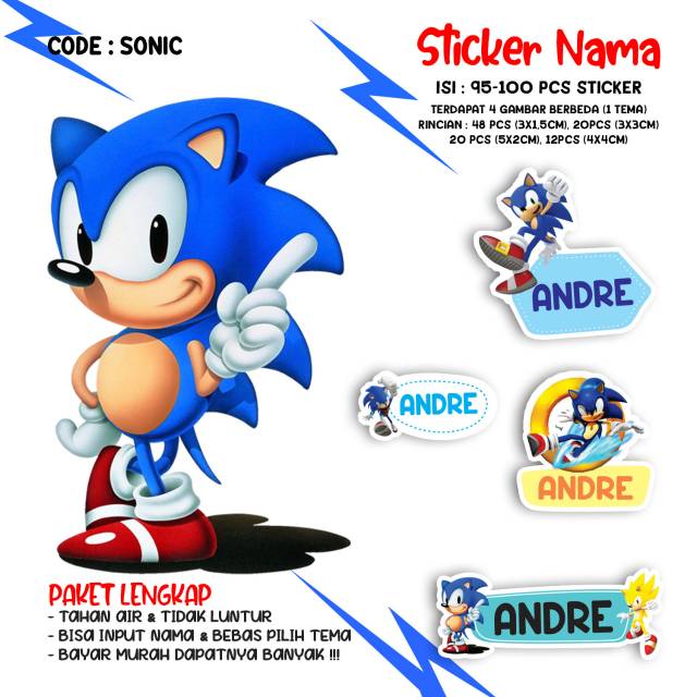 Jual Sticker / Stiker Label Nama Karakter Tema SONIC THE HEDGEHOG ...