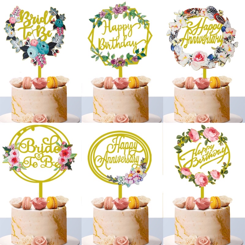 Jual TOPPER CAKE ACRYLIC FLOWER | TUSUKAN KUE BUNGA BRIDE TO BE HAPPY ...