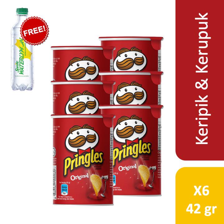 Jual Pringles Original 42 gr x 6 pcs Free Sprite Waterlymon 425 ml ...