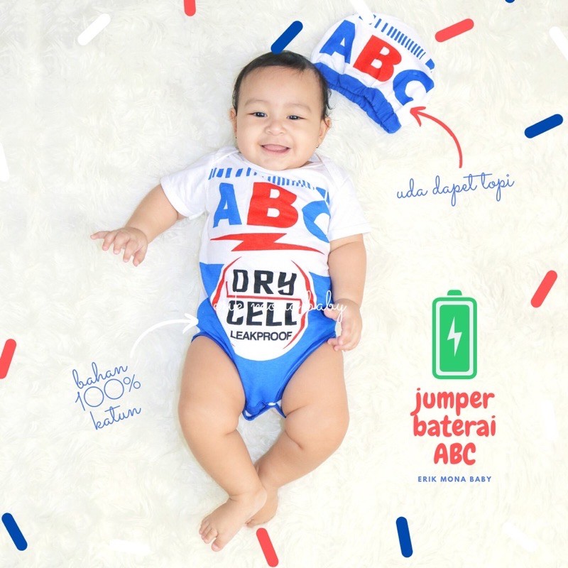 Jual Jumper Baterai ABC / Jumper Bayi Motif Batu Baterai ABC / Dry Cell ...