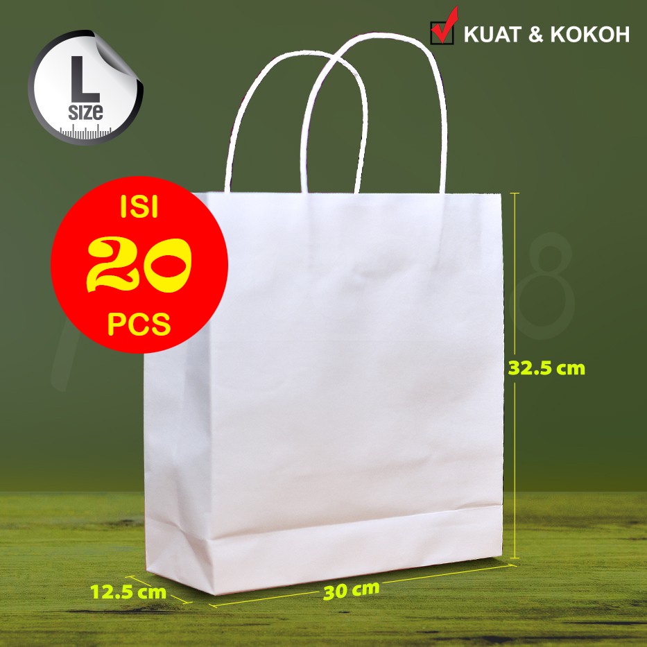 Jual Paper Bag - Tas Kertas - PUTIH POLOS - L -( 20 Pcs) | Shopee Indonesia