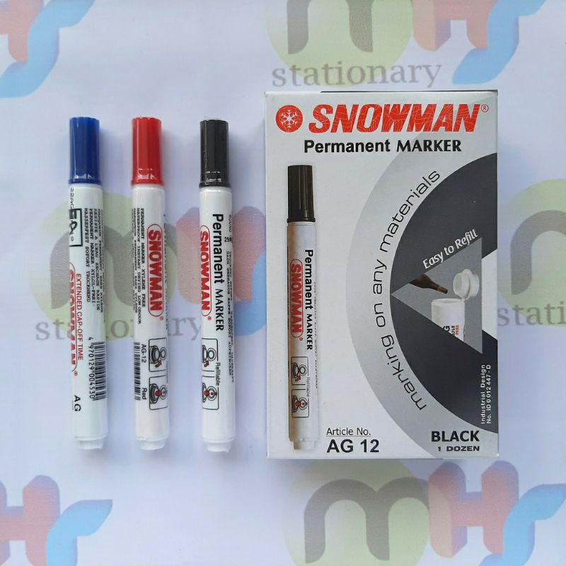 Jual Spidol Snowman Permanen Marker AG-12 Hitam|Biru|Merah|Putih ...