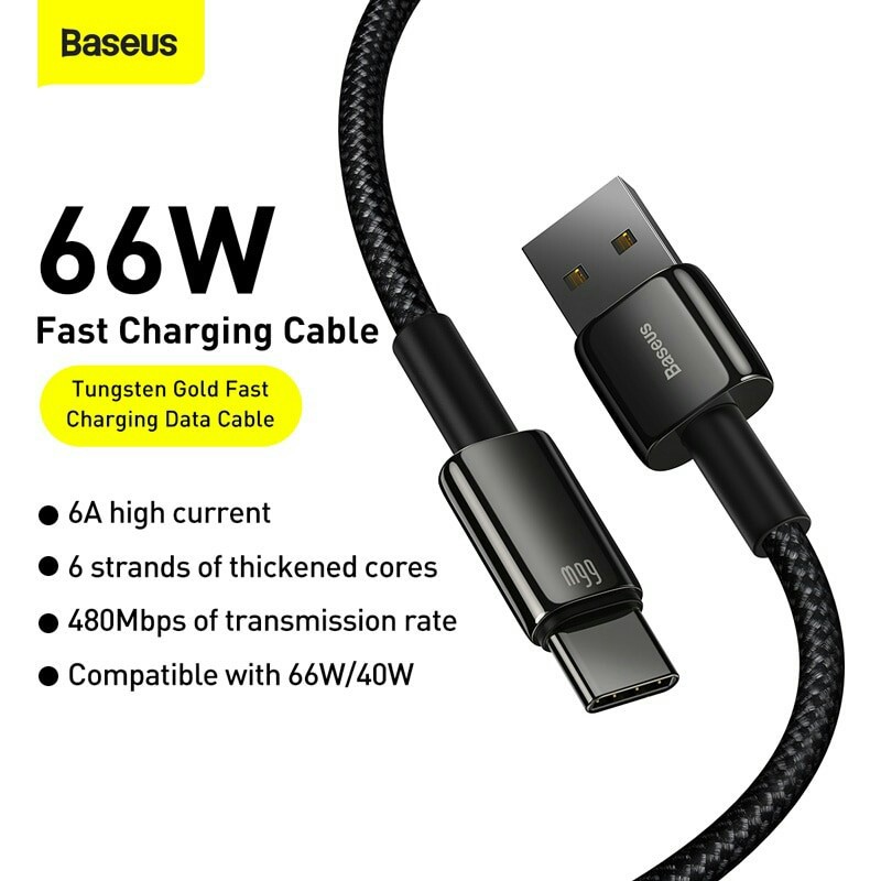 Jual Kabel Baseus Type C Tungsten Gold 66W 6A Cable - Kabel Data 66W type C 1M | Shopee Indonesia