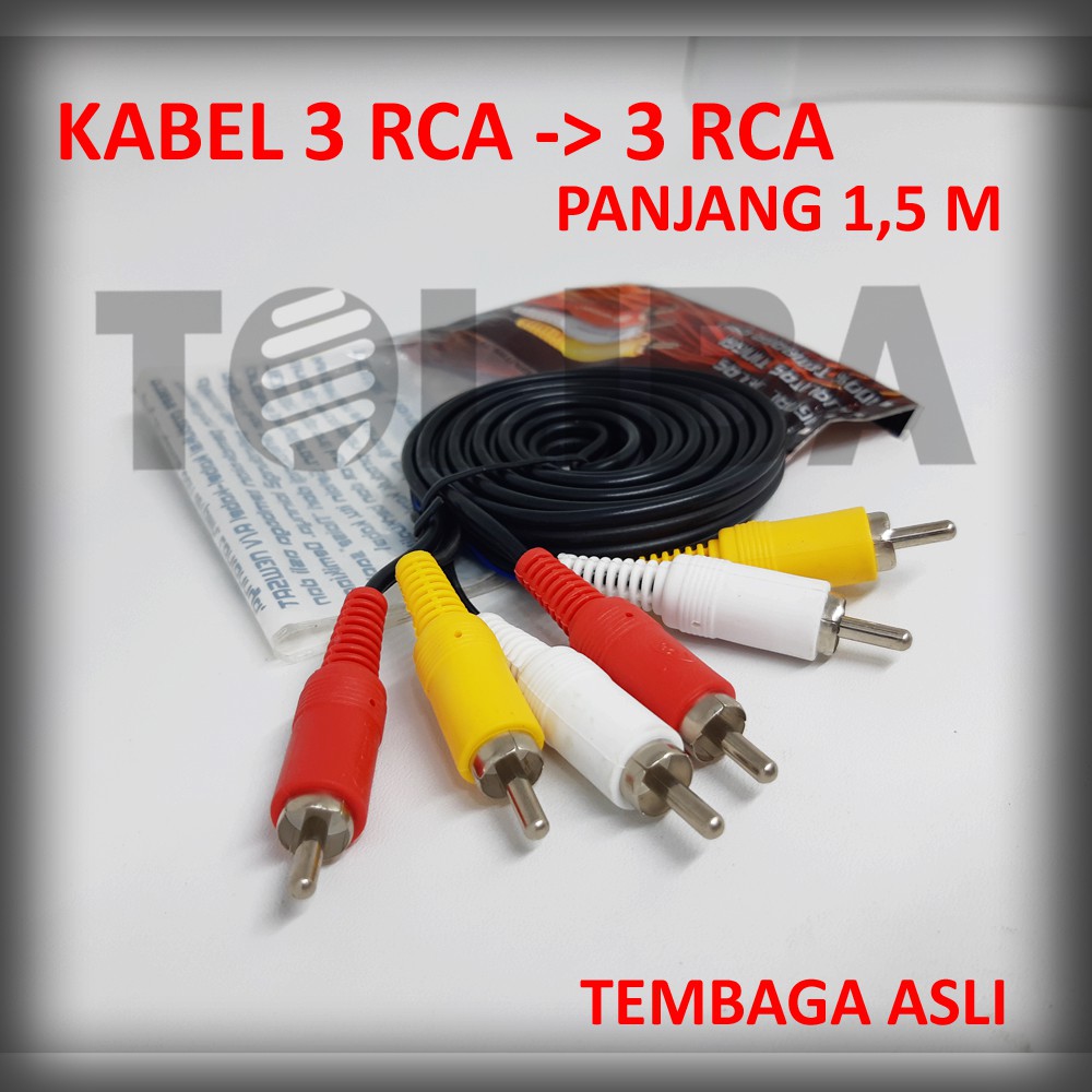 Jual kabel rca audio video tv dvd 3 warna tembaga asli bagus / kabel ...