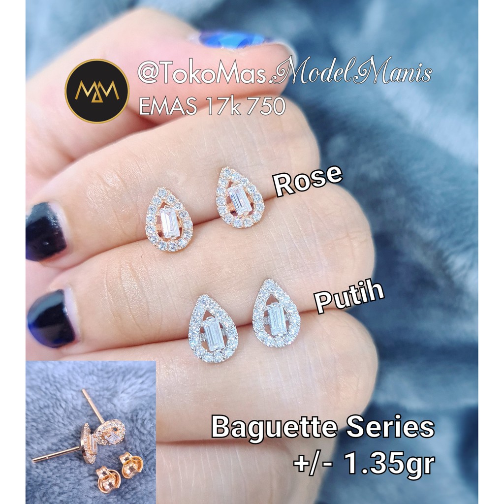 Jual Anting tusuk water drop emas putih 750 kadar 17K | Shopee Indonesia