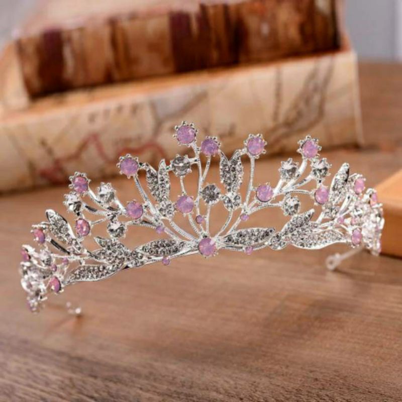 Jual aksesoris pengantin mahkota hijab wedding crown rambut pink tiara ...