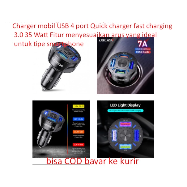 Jual Charger mobil USB 4 port Quick charger fast charging 3.0 35 Watt ...