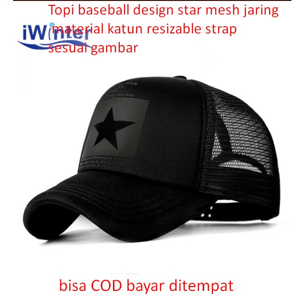 Jual Topi baseball design star mesh jaring material katun resizable ...
