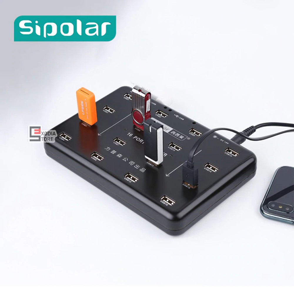 Jual SIPOLAR 2.0 USB HUB 16 Port A-100 With 5V3A External Power Adapter ...