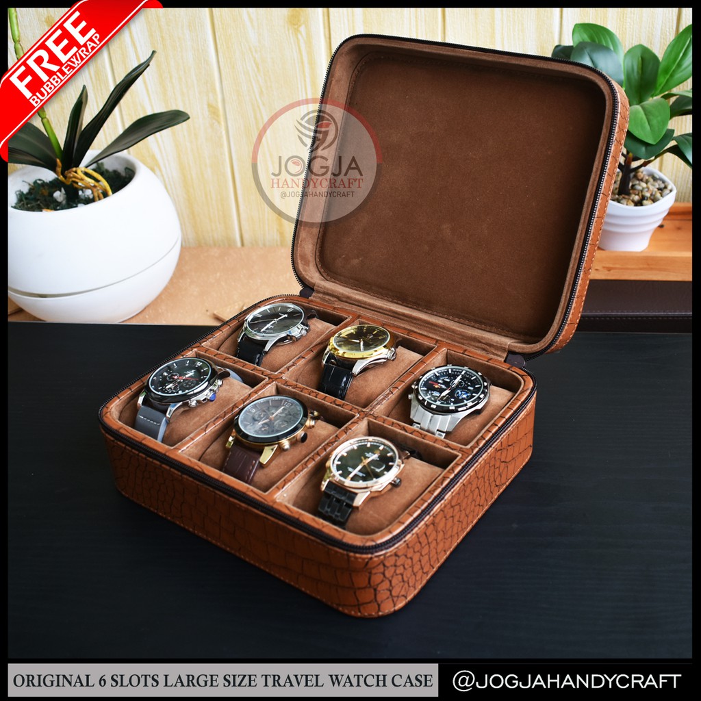 Jual 6 Slots PREMIUM Travel Watch Box Jumbo / Tempat Jam tangan / Kotak ...