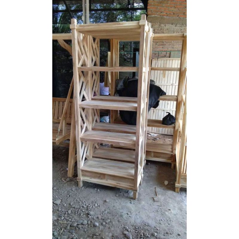 Jual RAK BUKU MINIMALIS KAYU JATI MENTAHAN | Shopee Indonesia