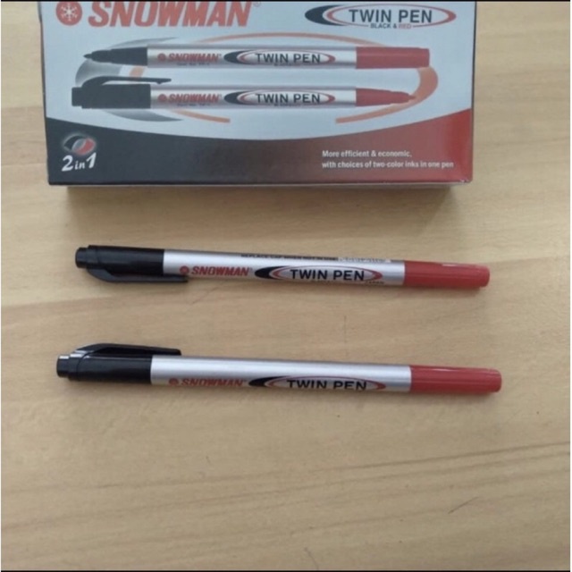 Jual spidol snowman kecil hitam merah twin pen black red 2in1 pulpen ...