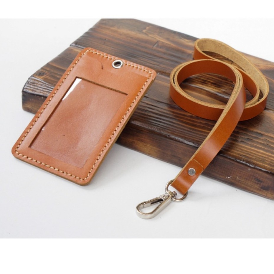 Jual gantungan id card holder name tag kulit sapi asli bisa request ...