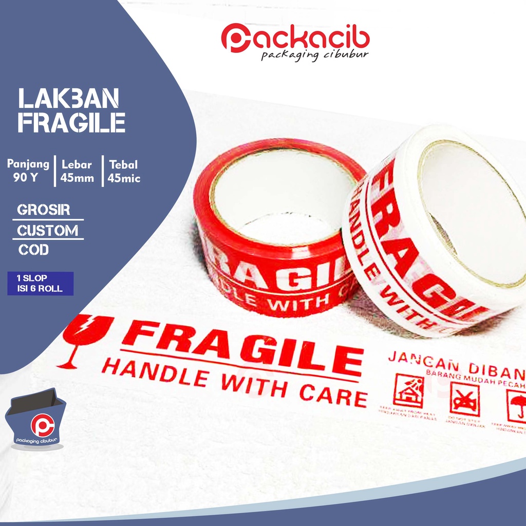 Jual [PROMO] Lakban Fragile 2Inch 45mm x 72Yrd 45 Micron | Fragile ...