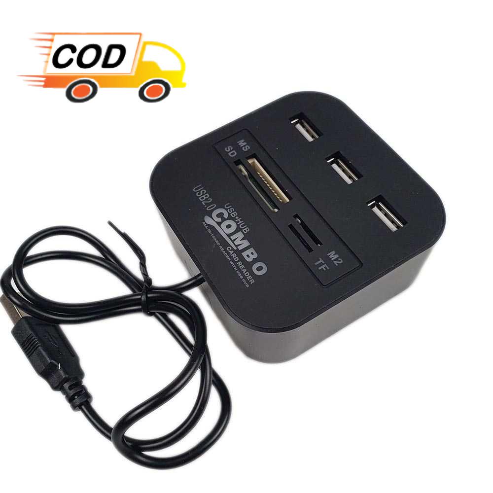 Jual Card Reader 3 Port USB HUB 2.0 Splitter dengan LED Pembaca Multi ...