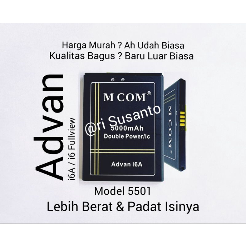 Jual Baterai MCOM for Advan i6A/i6 FullView Model 5501 Double Power 5000mAh batere batre batrai ...