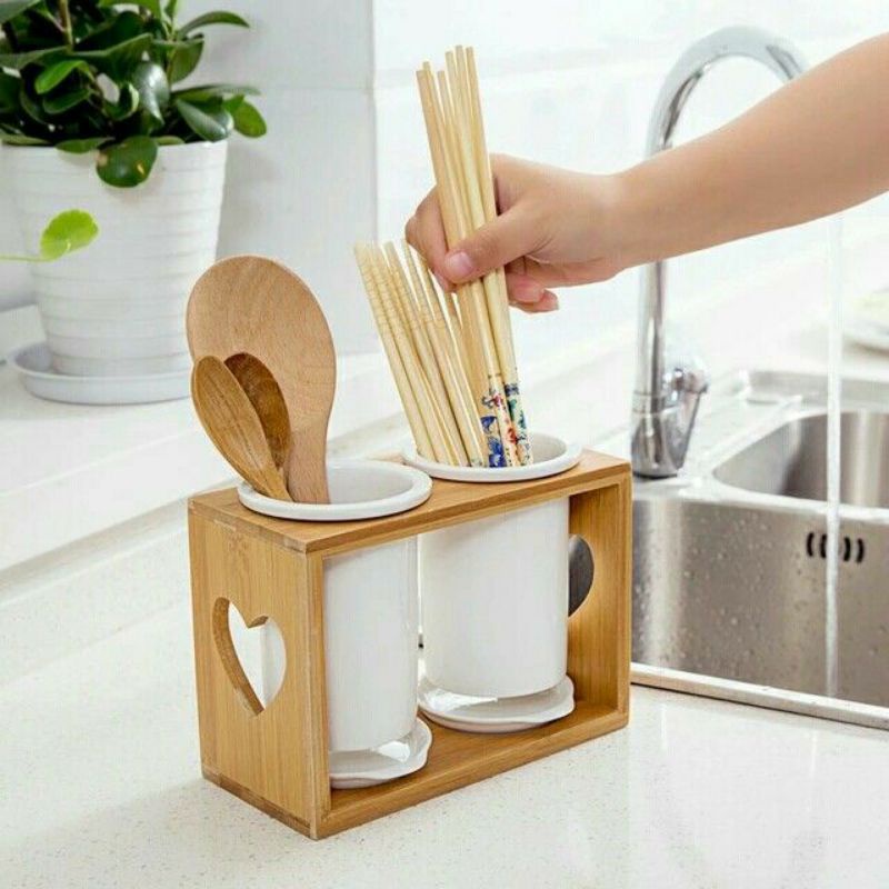 Jual Rak Sendok / Rak Sumpit / Rak Toples Kayu Aesthetic | Shopee Indonesia