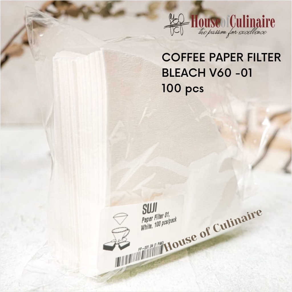 Jual Paper Filter SUJI V60 Size 01 ( 100 pcs ) Bleach Coffee Paper ...