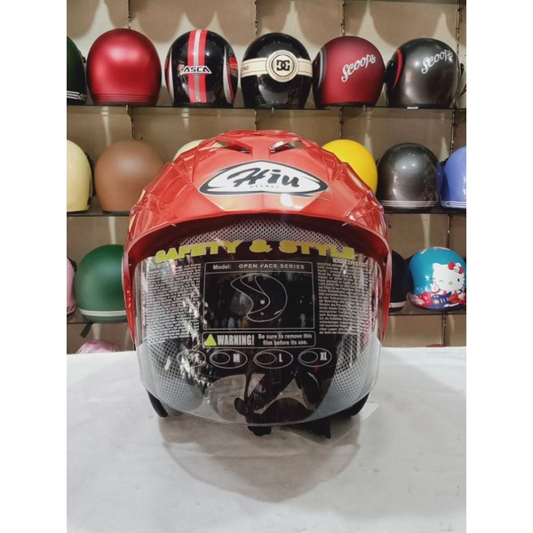 Jual Hiu Arrow Helm Half Face Dewasa Kaca Double Visor Warna Merah ...