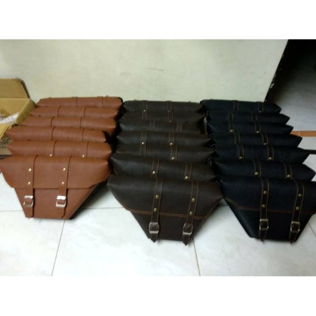 Jual TAS MOTOR KLASIK MURAH ..KULIT TEBAL SIDE BAG CUSTOM JAPSTYLE ...